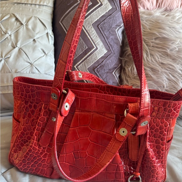 Furla | Bags | Furla Red Crocodile Embossed Leather Handbag | Poshmark